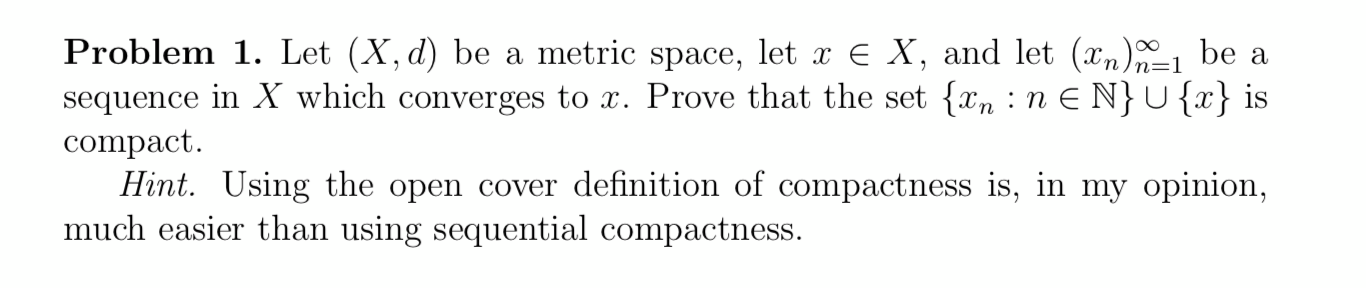 Solved Problem 1. Let (X,d) be a metric space, let x∈X, and | Chegg.com