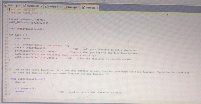 Solved man.op mpc multply h man.cpp monpp include "mbed.h" | Chegg.com