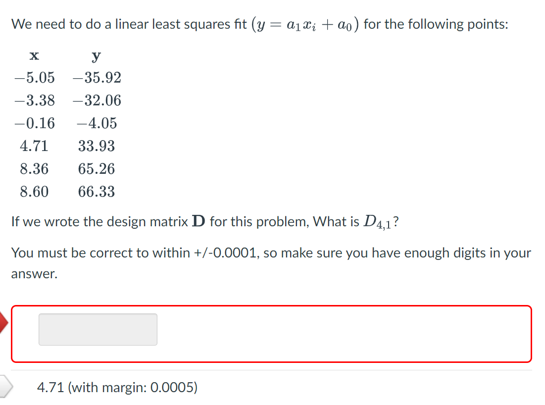 Solved We need to do a linear least squares fit (y=a1xi+a0) | Chegg.com