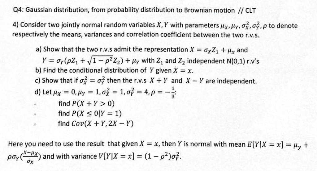 Solved Q4: Gaussian distribution, from probability | Chegg.com