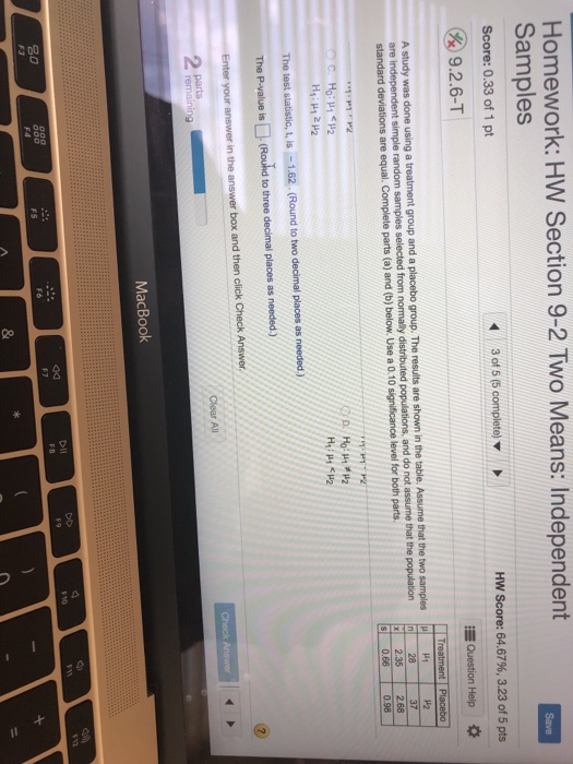 Solved Homework: HW Section 9-2 Two Means: Independent | Chegg.com