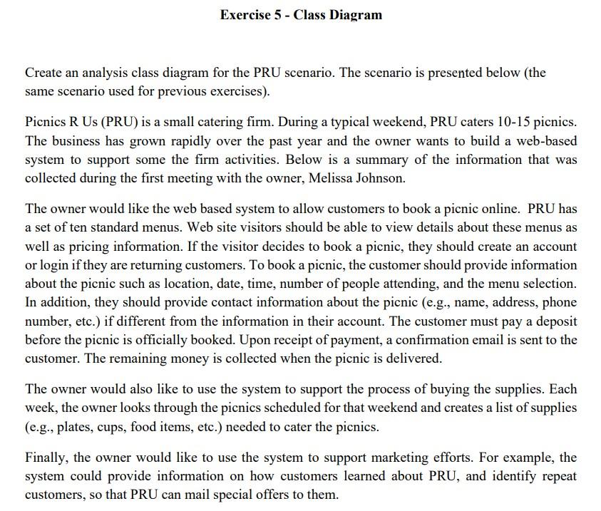 Solved Create an analysis class diagram for the PRU | Chegg.com