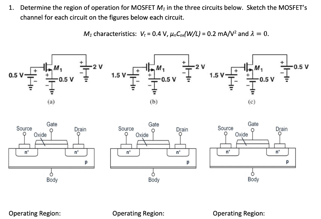 Solved 1. Determine the region of operation for MOSFET M1 in | Chegg.com