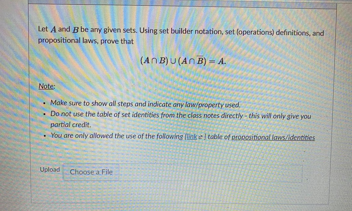 Solved Let A and B be any given sets. Using set builder | Chegg.com