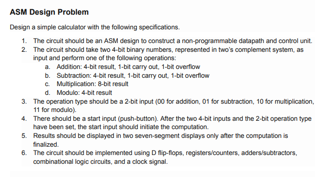 Solved ASM Design Problem Design a simple calculator with | Chegg.com