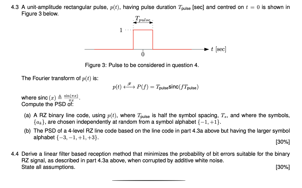 4.3 A unit-amplitude rectangular pulse, p(t), having | Chegg.com