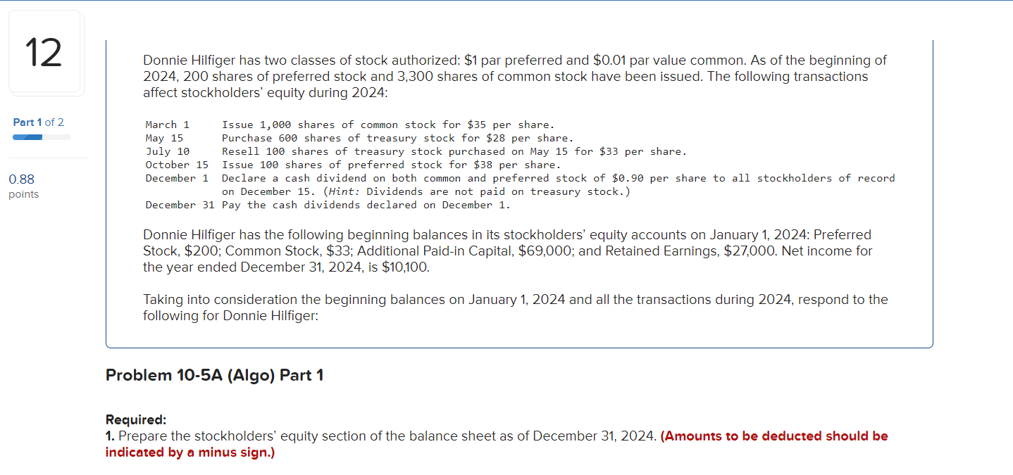 Solved Problem 10-5A (Algo) ﻿Part 1Required:1. ﻿Prepare the | Chegg.com