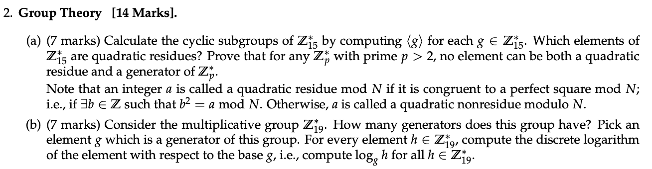 Solved Group Theory [14 ﻿Marks].(a) (7 ﻿marks) ﻿Calculate | Chegg.com