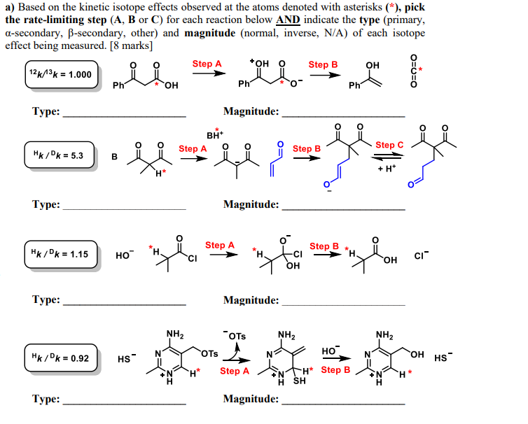Solved a) Based on the kinetic isotope effects observed at | Chegg.com