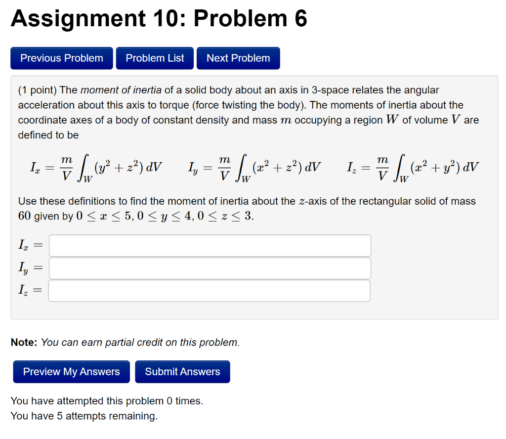 Solved Assignment 10 Problem 6 Previous Problem Problem 5475