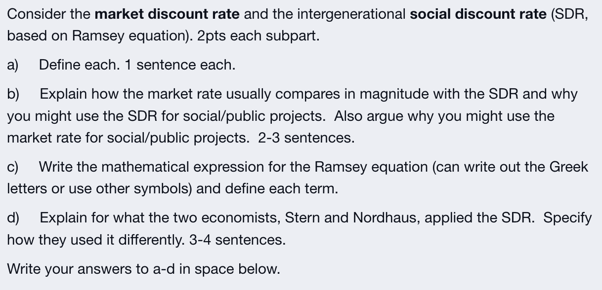 Solved Consider the market discount rate and the | Chegg.com