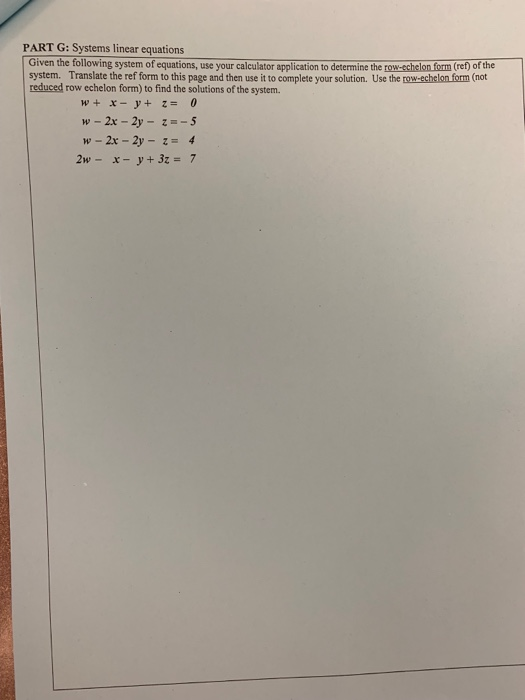 Solved PART G: Systems linear equations Given the following | Chegg.com