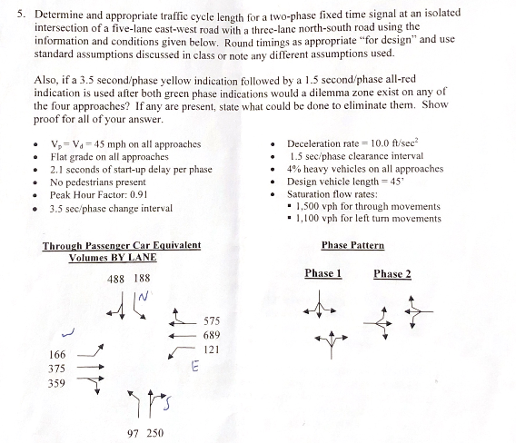 5. Determine and appropriate traffic cycle length for | Chegg.com