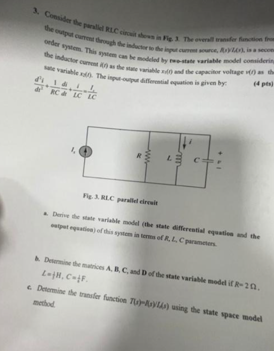Solved 3. Consider the parallet RL.C circuit shown in Fig. | Chegg.com