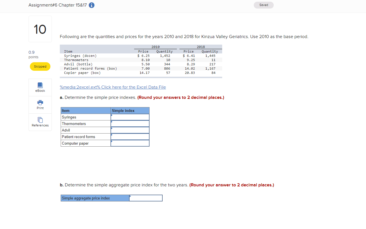 Solved c. Determine the Laspeyres price index. (Round your | Chegg.com