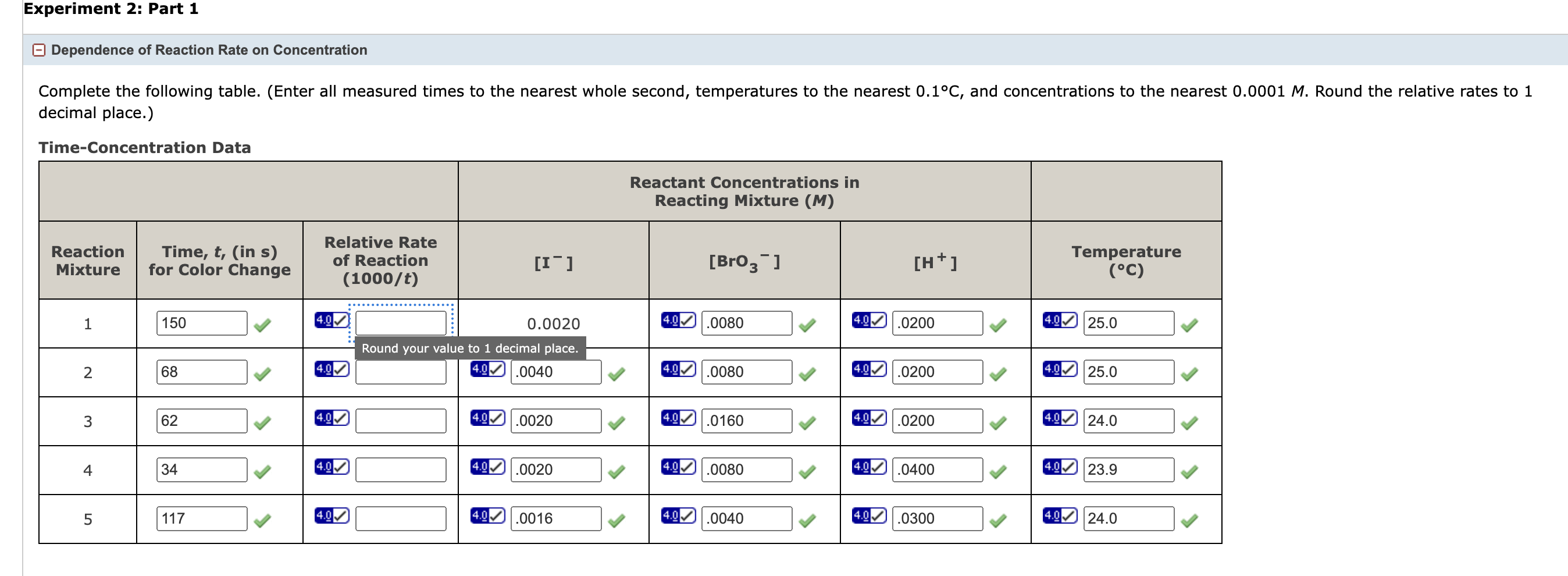 Solved Experiment 2: Part 1Dependence of Reaction Rate on | Chegg.com