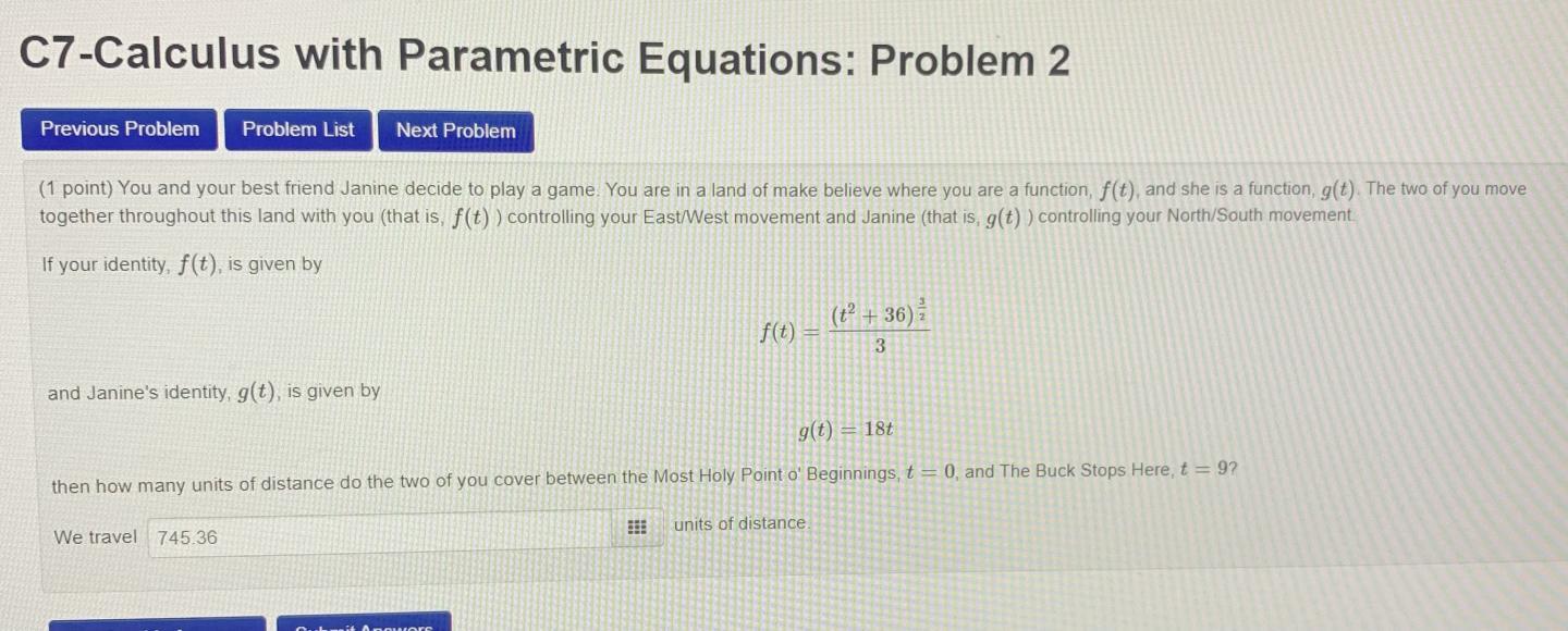Solved C7-Calculus with Parametric Equations: Problem 2 | Chegg.com