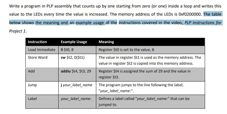 Solved Write A Program In Plp Assembly That Counts Up By One