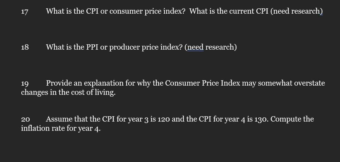 Solved 17 What is the CPI or consumer price index? What is | Chegg.com