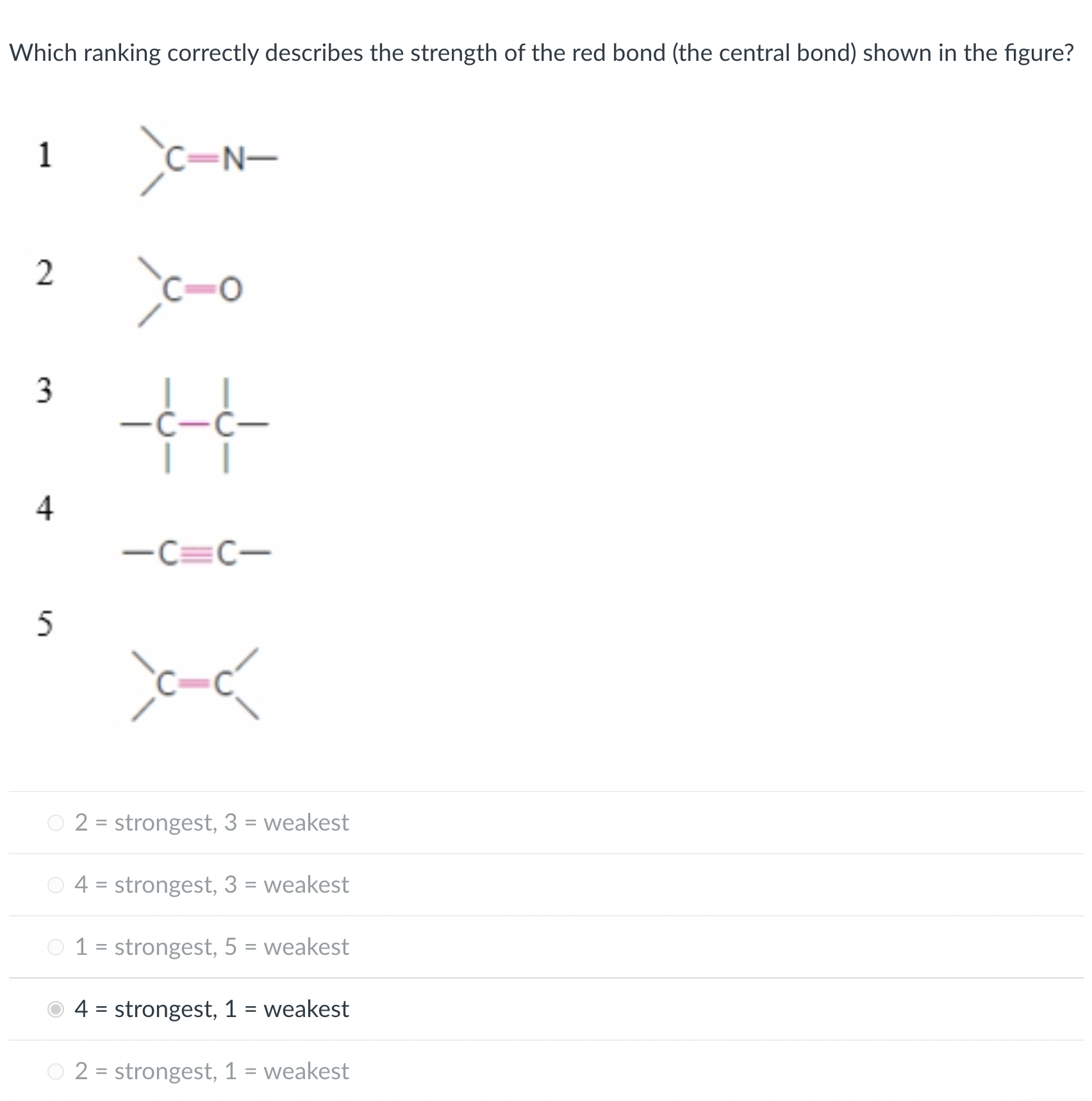[Solved]: Which ranking correctly describes the strength of