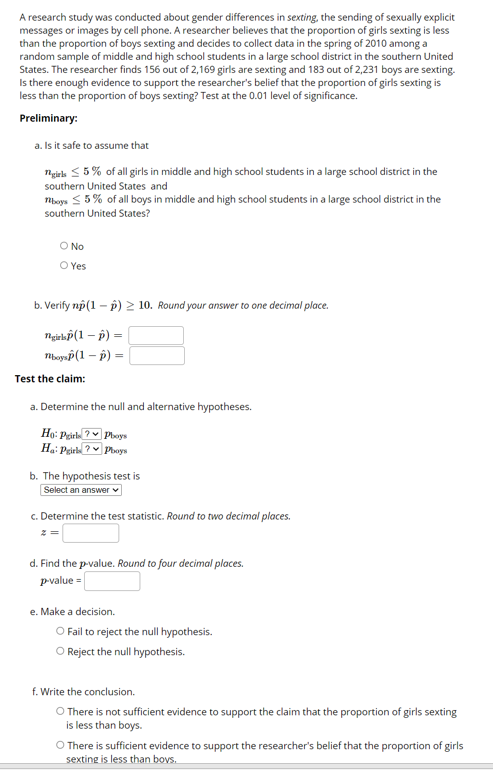 Solved A research study was conducted about gender | Chegg.com