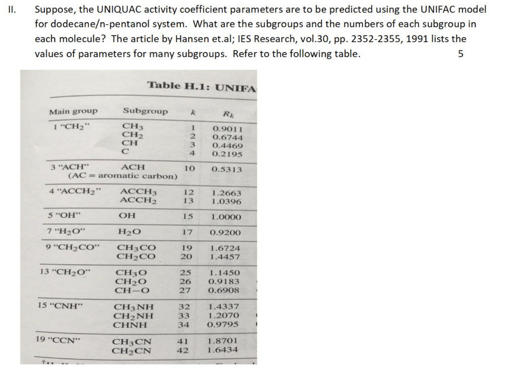 Solved II. Suppose, the UNIQUAC activity coefficient | Chegg.com