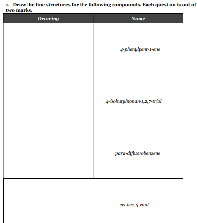 Solved 1. Draw the line structures for the following | Chegg.com