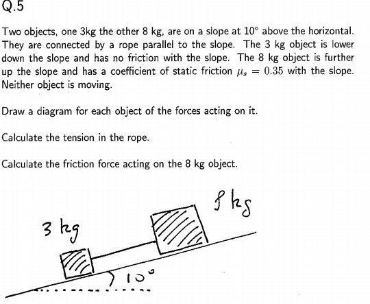 Solved Q.5 Two objects, one 3kg the other 8 kg, are on a | Chegg.com