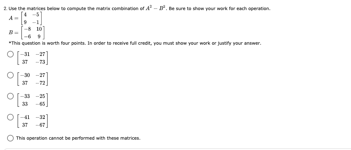 Solved 2. Use the matrices below to compute the matrix | Chegg.com