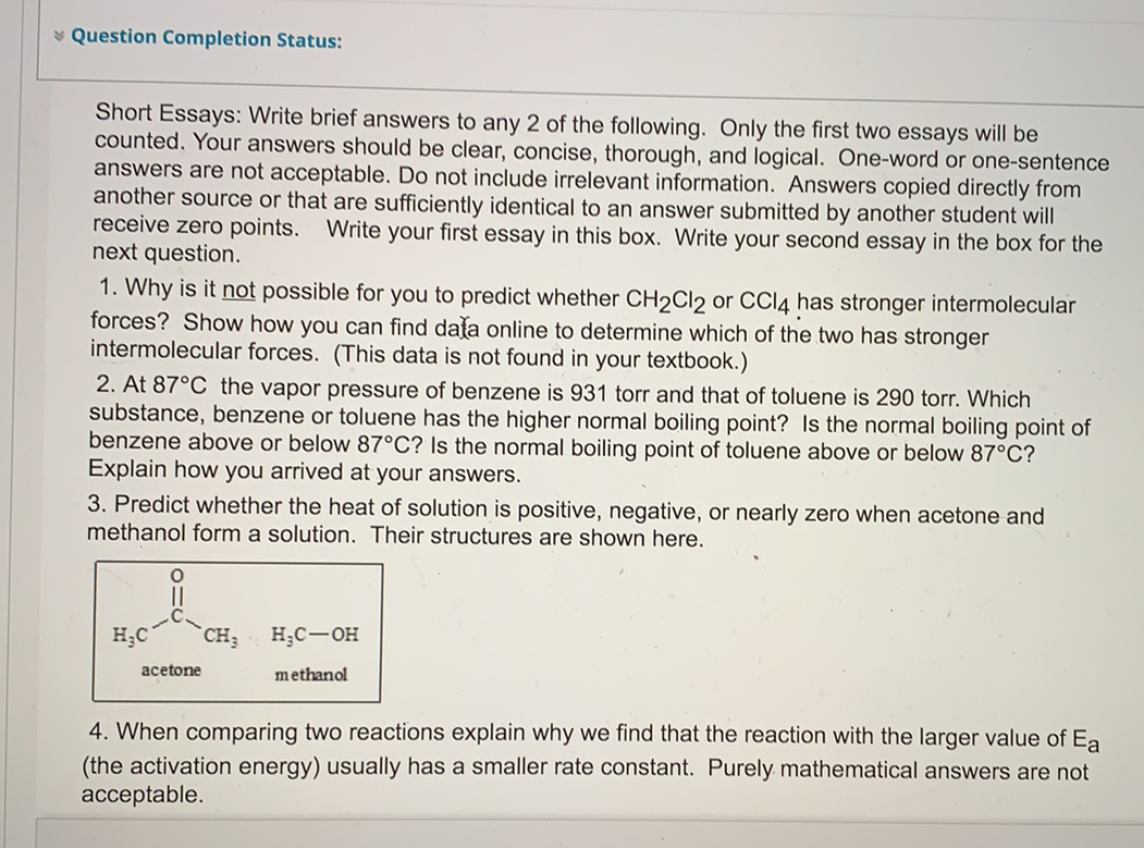 Solved > Question Completion Status: Short Essays: Write | Chegg.com