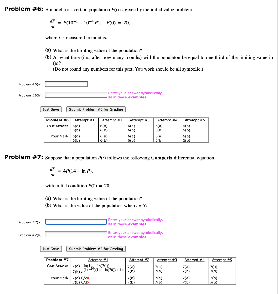 Solved Problem #6: A model for a certain population P(t) is | Chegg.com