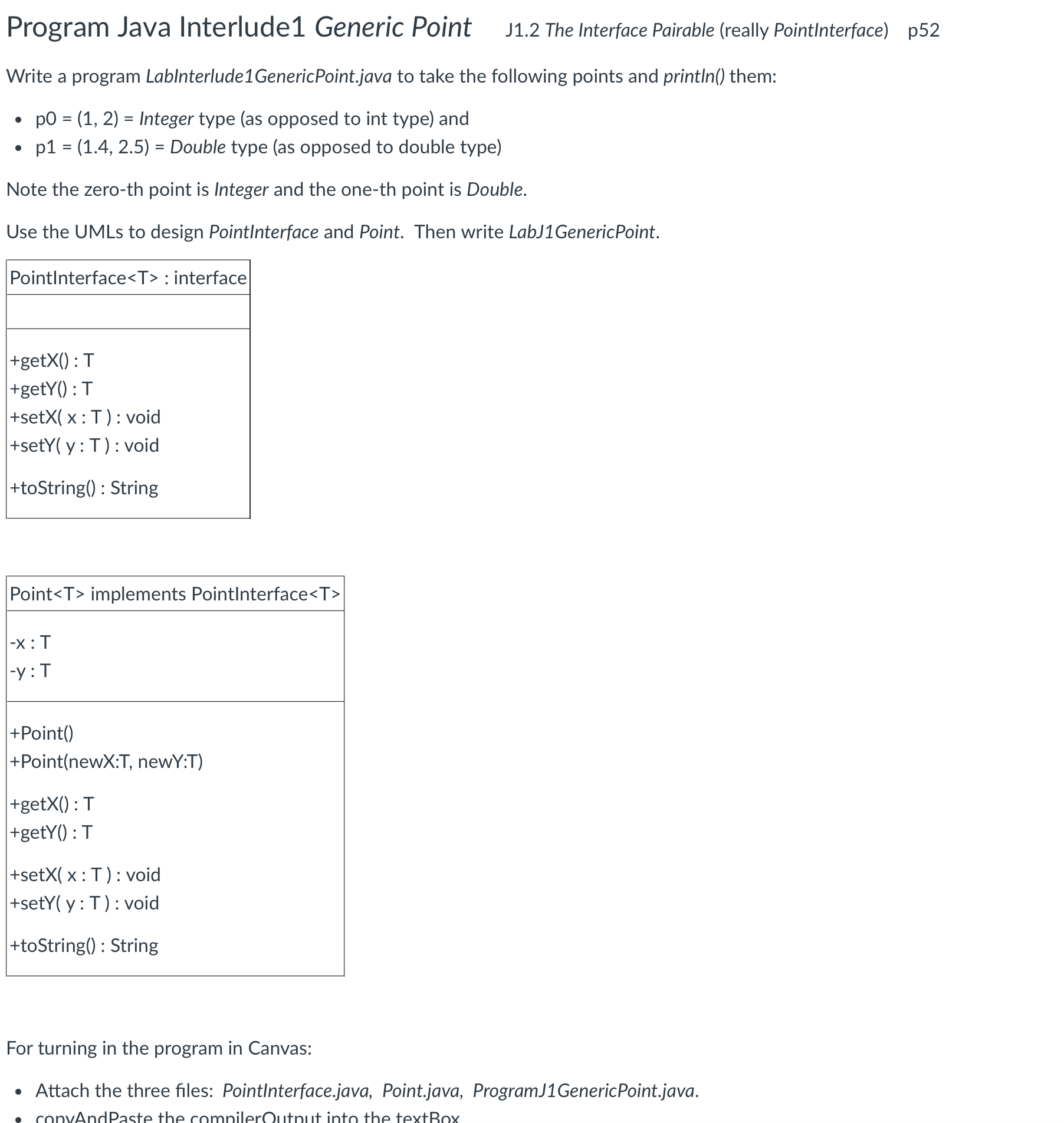 Solved Program Java Interlude1 Generic Point J1.2 The | Chegg.com