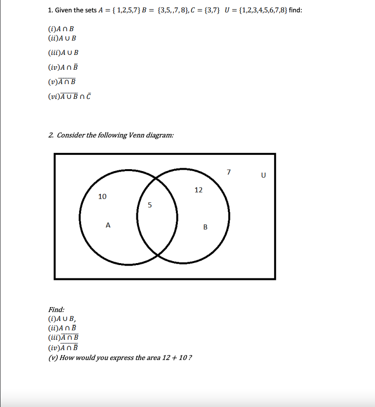 Solved 1 Given The Sets 3960