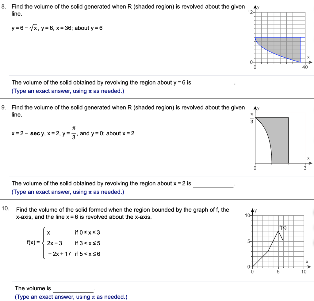 Solved 8. Find the volume of the solid generated when R | Chegg.com