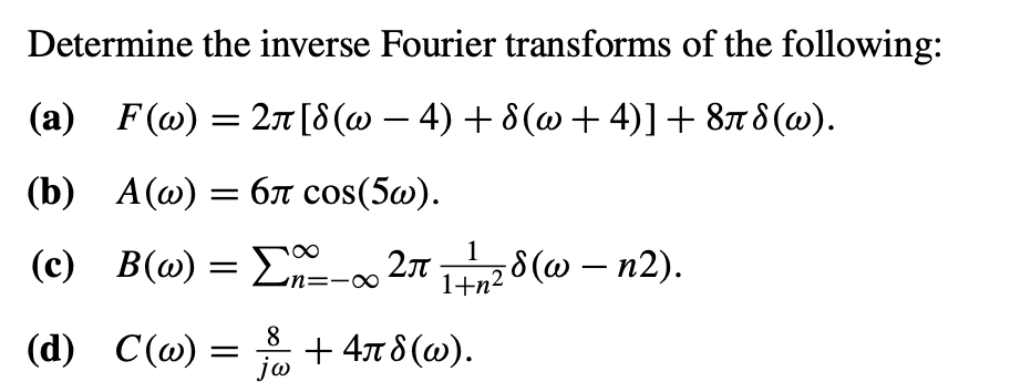Solved Determine the inverse Fourier transforms of the | Chegg.com