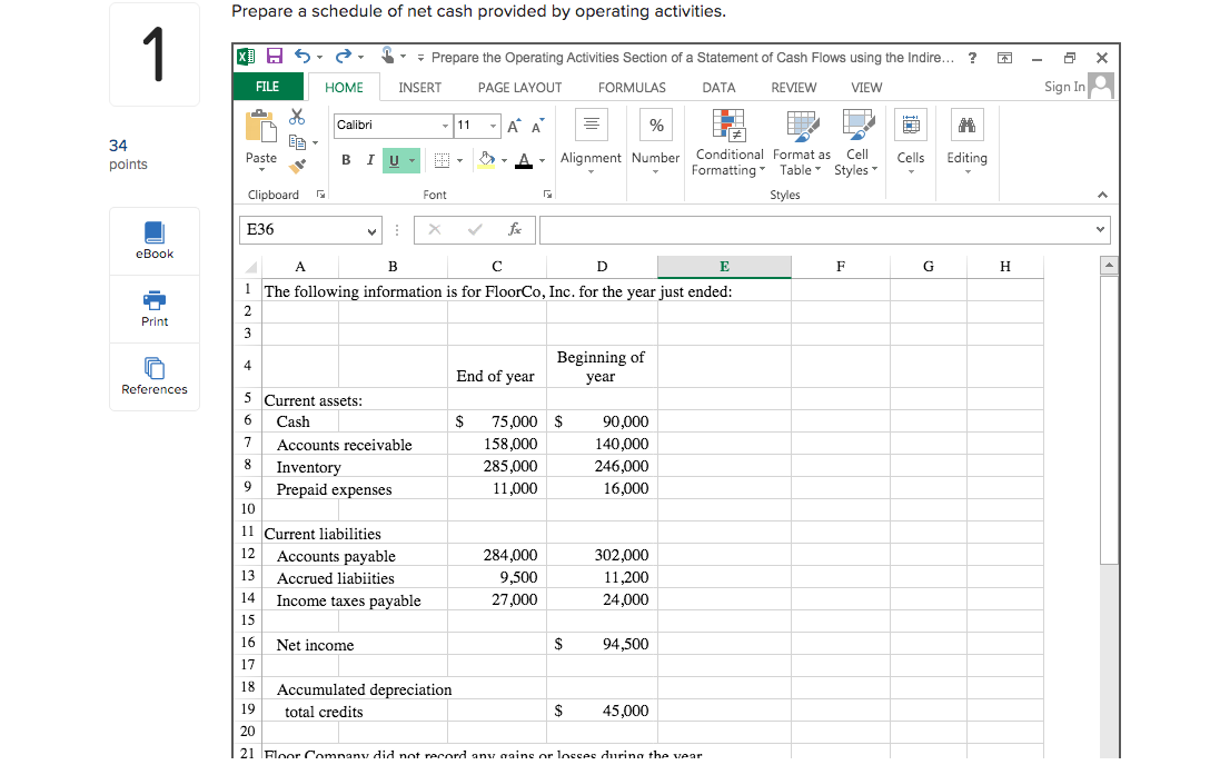 Solved Excel SIM: Prepare the Operating Activities Section | Chegg.com