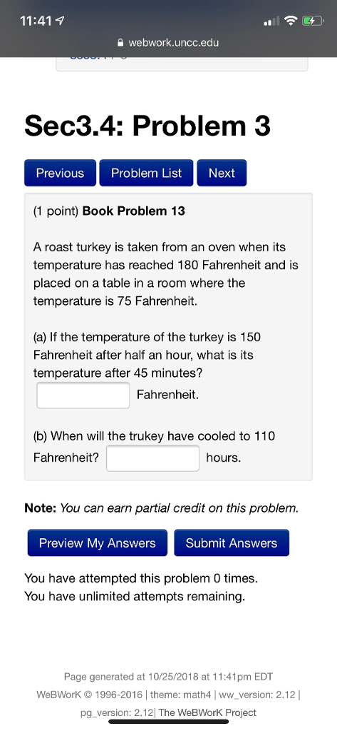Solved 11:41 a webwork.uncc.edu Sec3.4: Problem 3 Previous | Chegg.com