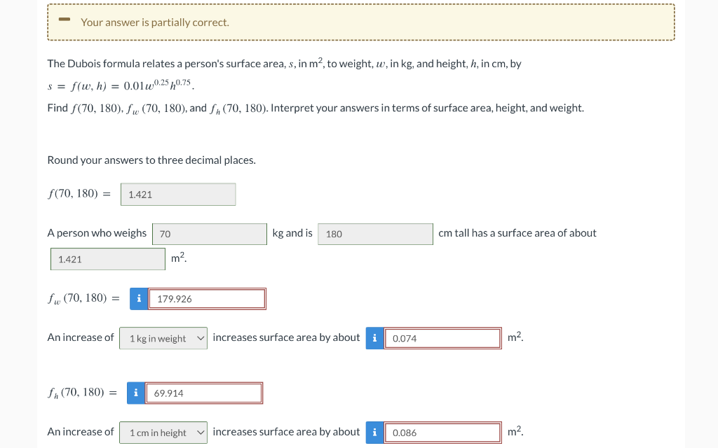 Solved Your answer is partially correct. The Dubois formula | Chegg.com