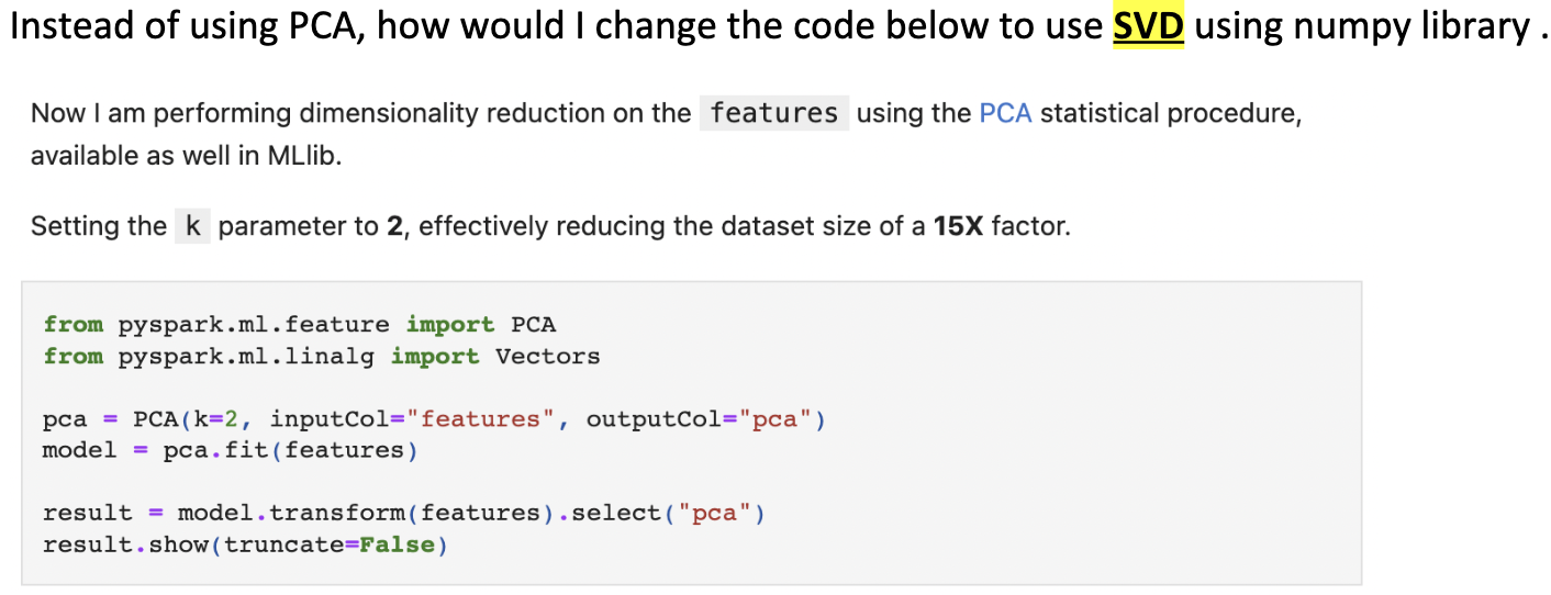Solved Instead of using PCA, how would I change the code | Chegg.com