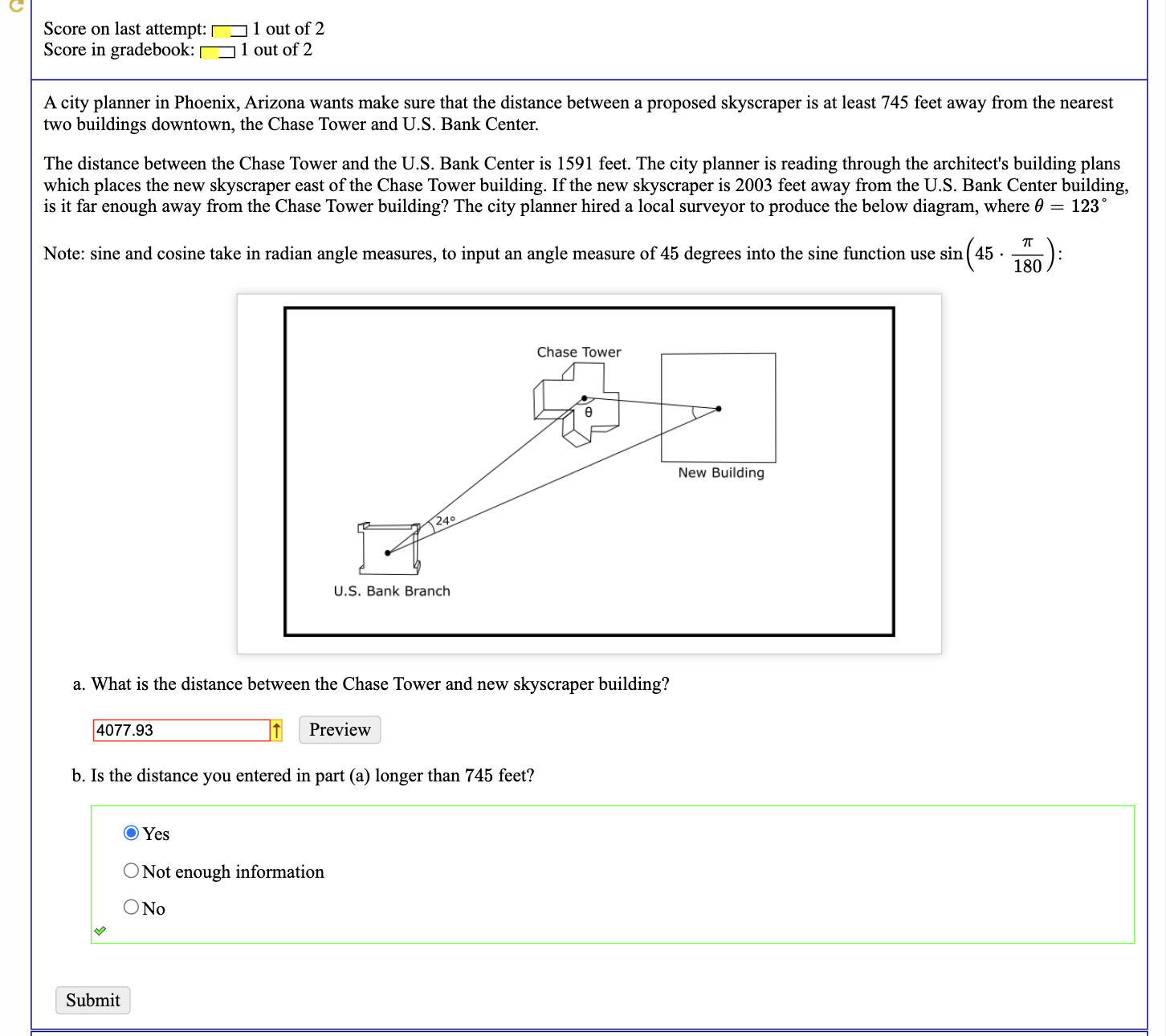 Solved Score on last attempt: Score in gradebook: 1 out of 2 | Chegg.com