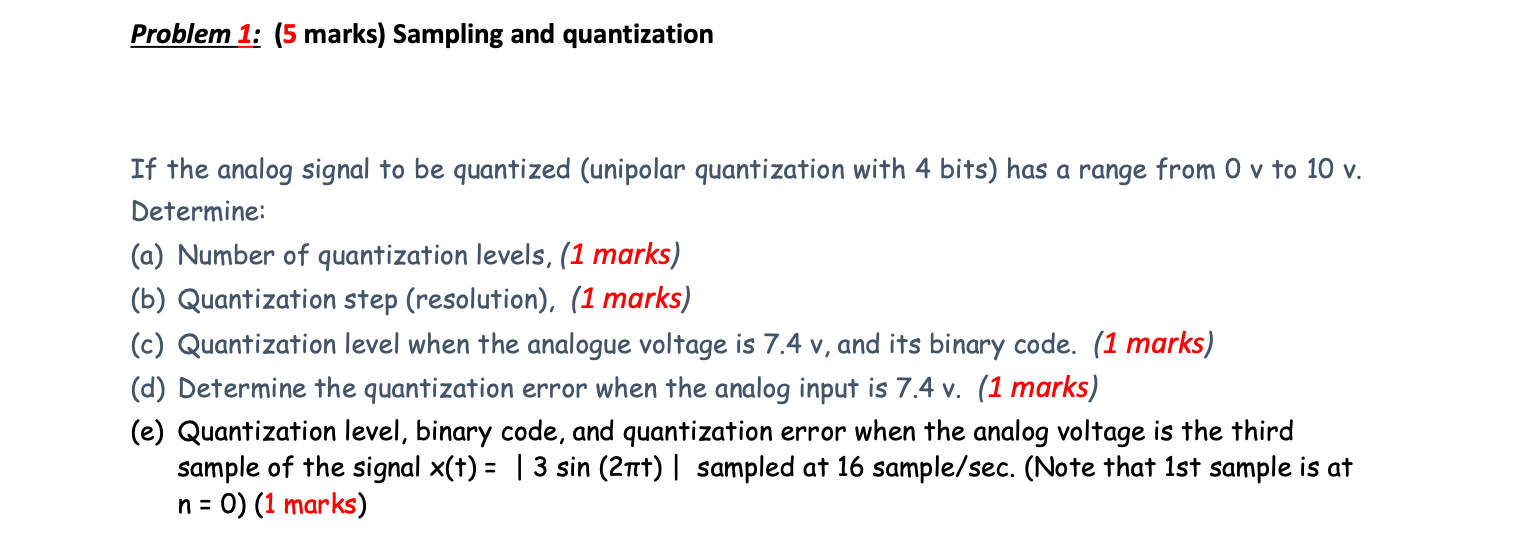 Solved Problem 1: (5 marks) Sampling and quantization If the | Chegg.com