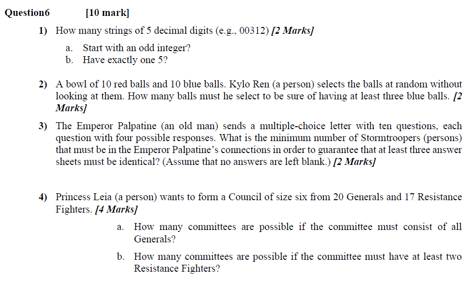 Solved Question6 [10 mark] 1) How many strings of 5 decimal | Chegg.com