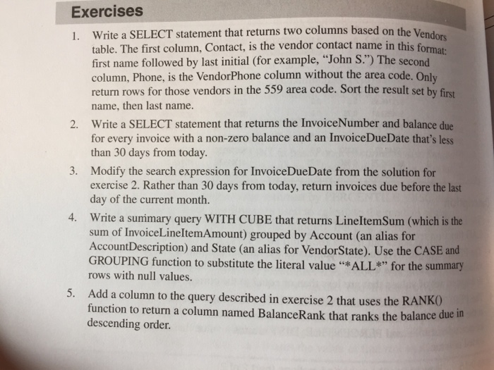 Exercises 1. Write a SELECT statement that returns | Chegg.com