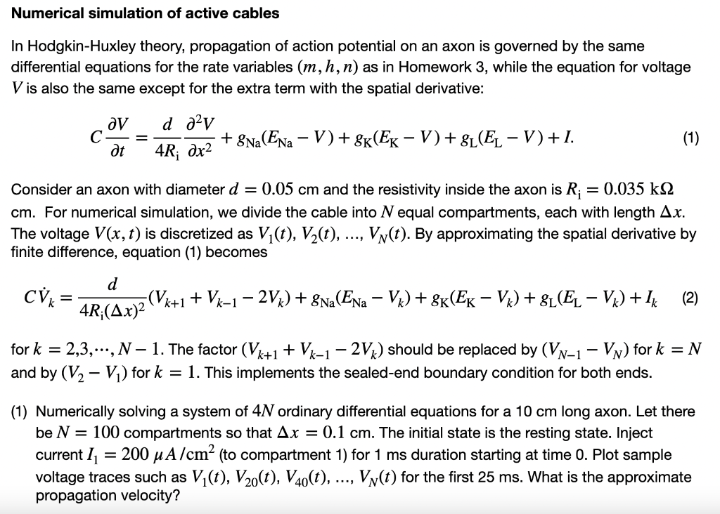 Solved Numerical simulation of active cables In | Chegg.com