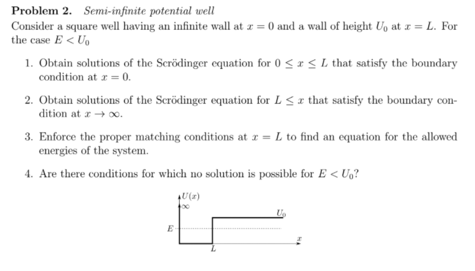 Solved Problem 2. Semi-infinite potential well Consider a | Chegg.com