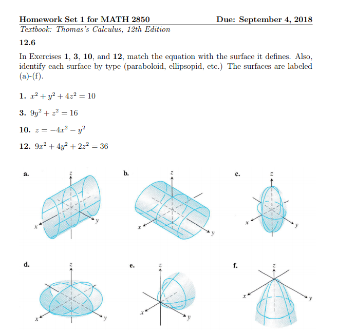 Solved Homework Set 1 for MATH 2850 Tertbook: Thomas's | Chegg.com