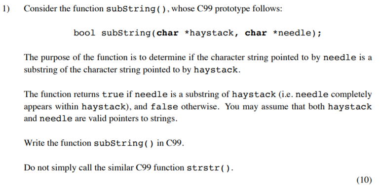 Solved 1 Consider The Function Substring Whose C99 