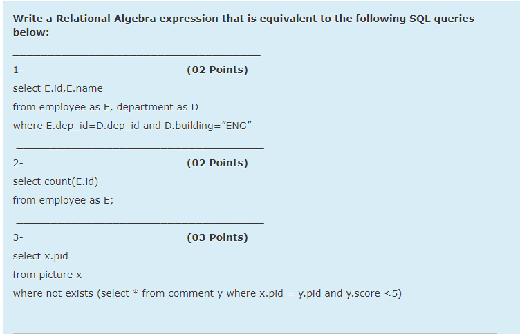 Solved Write a Relational Algebra expression that is | Chegg.com