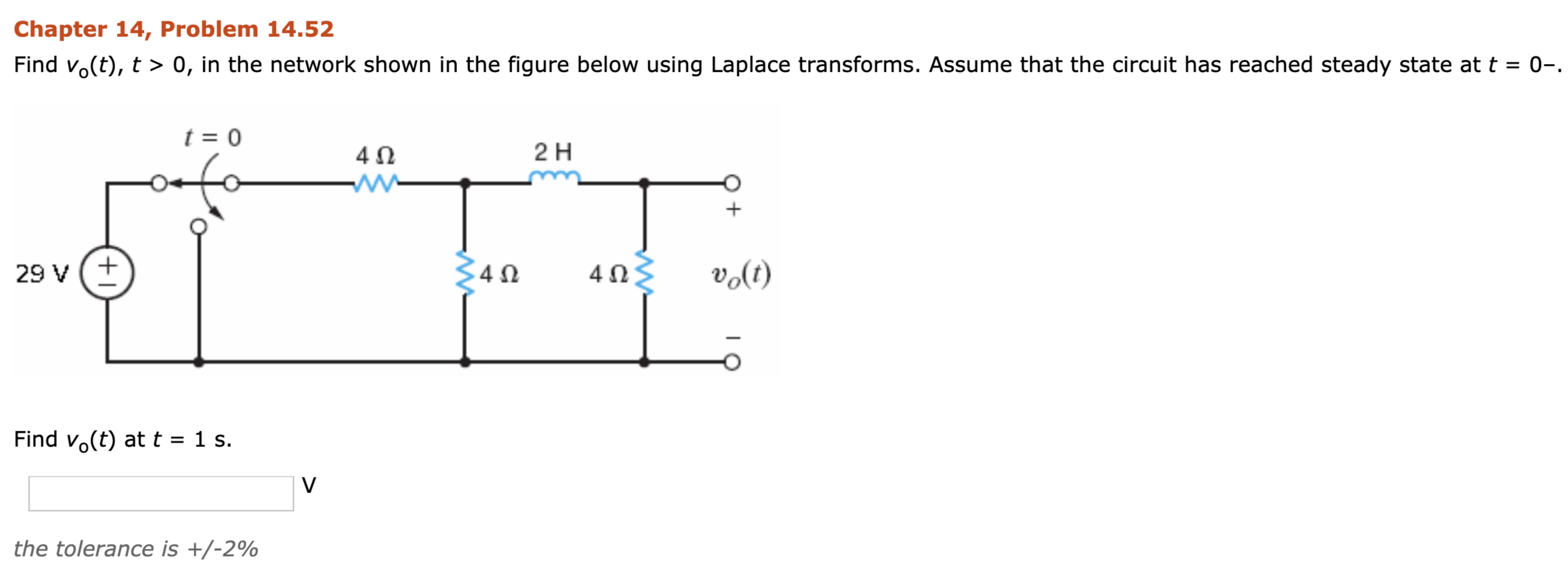 Solved Chapter 14, Problem 14.52 ___Find vo(t), t > 0, in | Chegg.com