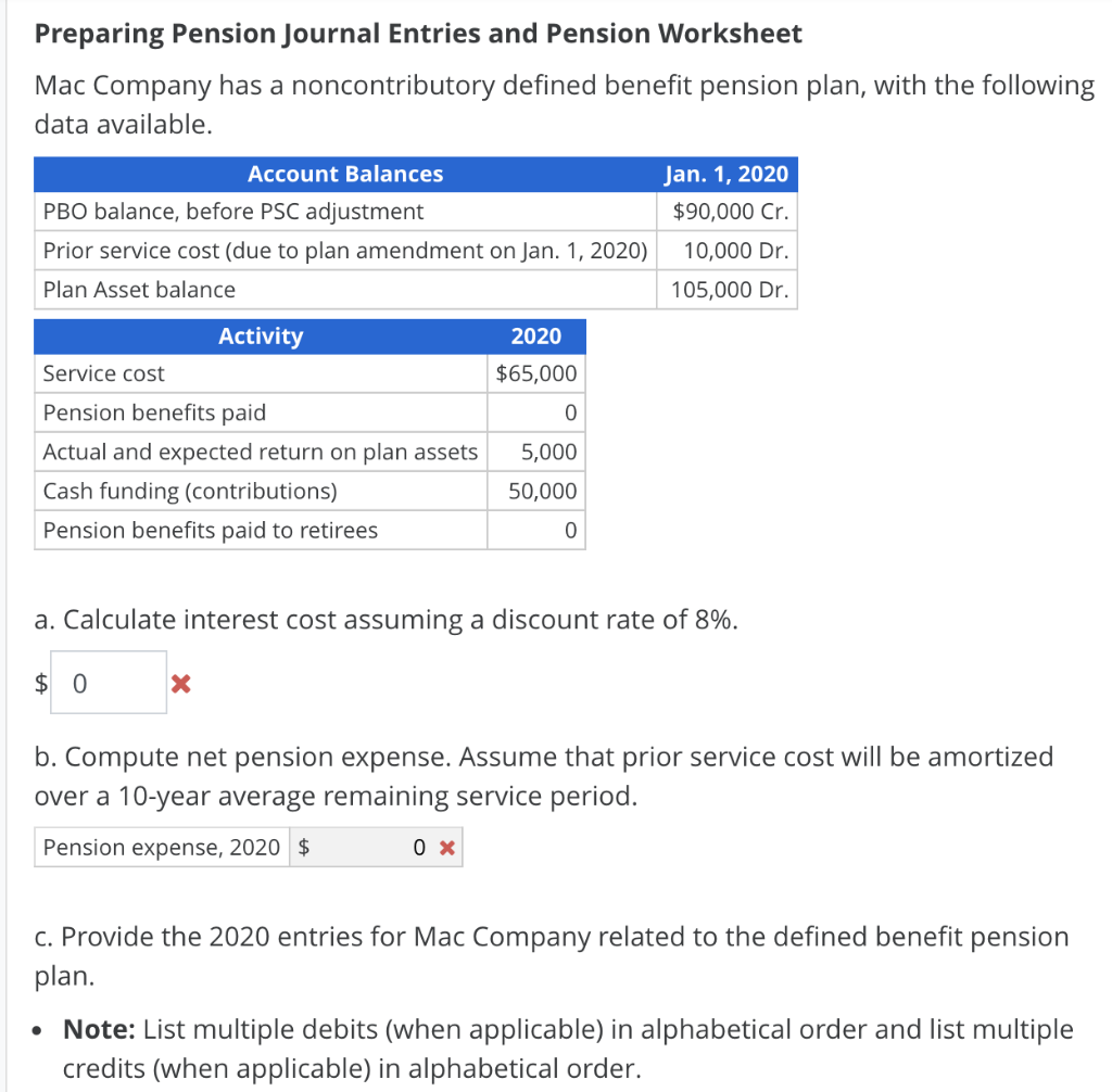 Solved Preparing Pension Journal Entries and Pension | Chegg.com